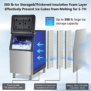 Commercial Ice Maker 350Lbs/24H, 1000W Stainless Steel Ice Machine with 310Lbs Ice Storage Bin, Free-Standing Ice Maker with LCD Panel Auto Operation, Industrial Ice Machine for Business