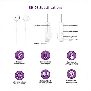 Amaitree Lavalier Microphone, Commercial Wireless Lavalier Headphones, Magnetic Lavalier Design Bluetooth 5.3 with Microphones Earphone, Wireless in-Ear Earbuds for Teams and Zoom - White