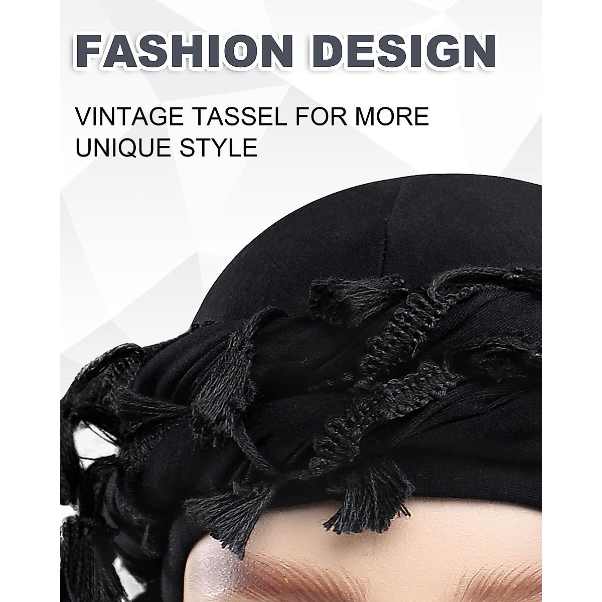 Babalet Halo Turban for Men Women Satin Lined Durag Head Wraps Scarf Skull Cap Pre-Tied Twist Sleeping Bonnet, Black
