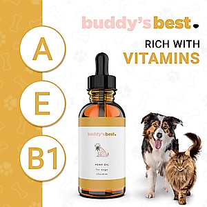 Buddy's Best Hemp Oil Treats for Pets - 100% Cold Pressed Hemp Seed Oil - Omega 3 & 6 for Hip & Joint Health, 2 x 1oz