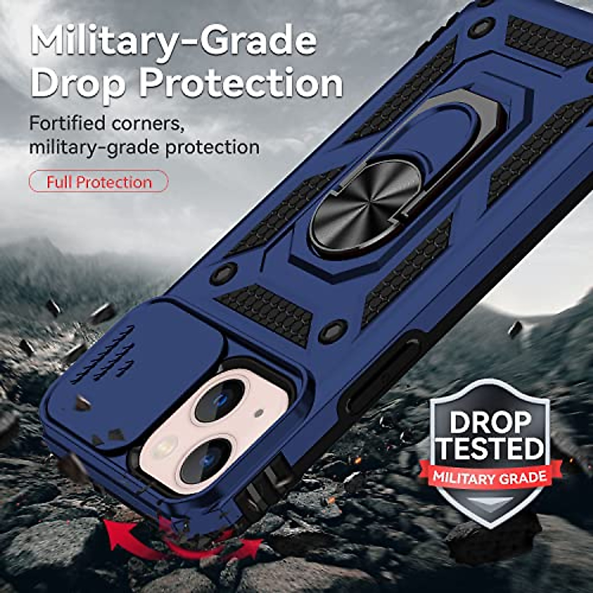 Hitaoyou iPhone 13 Mini Case, iPhone 13 Mini Case with Camera Cover & Kickstand Military Grade Shockproof Heavy Duty Protective Girls Women Boy Men Phone Case for iPhone 13 Mini 5.4'' Blue