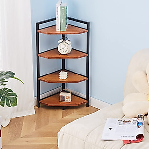 Cplxroc Corner Shelf, 4-Tier Display Shelves, Wood Storage Stand, Multipurpose Shelving Unit for Small Space, Home Office, Bathroom Corner Chelf (Brown)