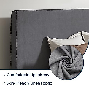 WEEWAY King Upholstered Platform Bed Frame with Adjustable Headboard and Strong Wooden Slats, Heavy-Duty Mattress Foundation, No Box Spring Needed, Easy Assembly, Dark Grey