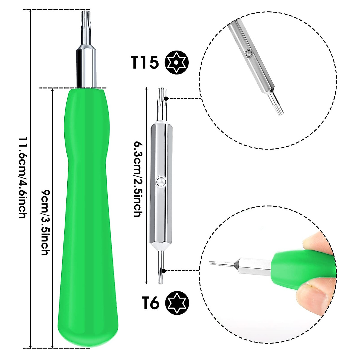 Doorbell Screwdriver Replacement,Double-ended T6 T15 Torx Screwdriver Bit Set Fit Video Doorbell, Video Doorbell 2 and Pro Doorbell Security Screw Only Green