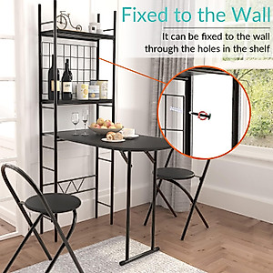 FUSLITE Small Dining Table Set for 2, Bar Table and Chairs, Small Kitchen Table for 2, Kitchen Island with Seating, with Round Bar Stools, for Small Spaces, Kitchen, Living Room, Black