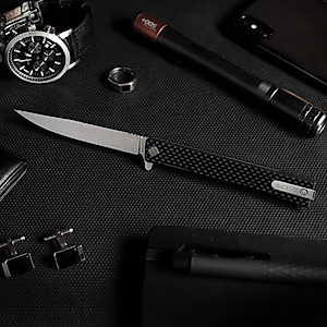 OCASO - Solstice Gentleman's Knife, 3.5" S35VN Steel, Titanium or Carbon Fiber, Ambidextrous Deep Carry Pocket Clip, Straight Blade 10CFS