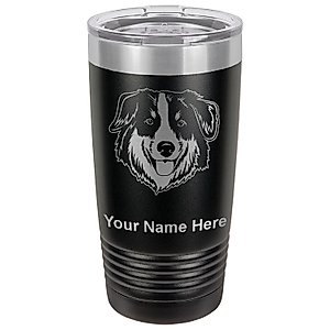 LaserGram 20oz Vacuum Insulated Tumbler Mug, Australian Shepherd, Personalized Engraving Included (Black)