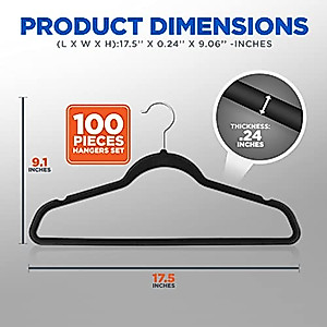 SereneLife Premium Non-Slip Velvet Hangers - Space Saving Heavy Duty Slim Suit Clothes Hanger Set with 360 Degree Swivel Metal Hook, Can Hold Up to 10 Lbs. For Coats, Jackets, Pants & Dress (100-Pack)