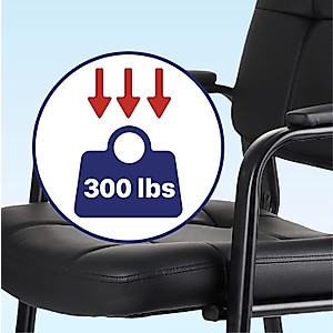 CLATINA Waiting Room Guest Chair with Bonded Leather Padded Arm Rest for Office Reception and Conference Desk Black with Sled Base