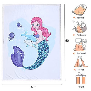 Jurllyshe Mermaid Throw Blanket Super Soft & Fuzzy Sherpa Ocean Theme Blanket Cute Plush Fleece Mermaid Tail Blanket Gifts Blanket for Kids and Adults Everyday Use (Mermaid-5)