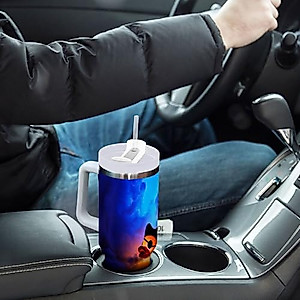 Exnundod 40 oz Tumbler with Handle Captain Yellow Duck Pirate Insulated Stainless Steel Cup with Lid and Straw Dark Clouds Travel Cup Leak-proof Fits in Car Cup Holder for Iced & Hot
