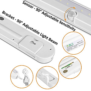 BLS T01L LED Closet Light Super Bright 20 LED Under Cabinet Lighting Battery Powered / DC Input Wireless Motion Sensing Light, Auto On Off Switch, Motion Sensor & Light Sensor, Light Beam Adjustable