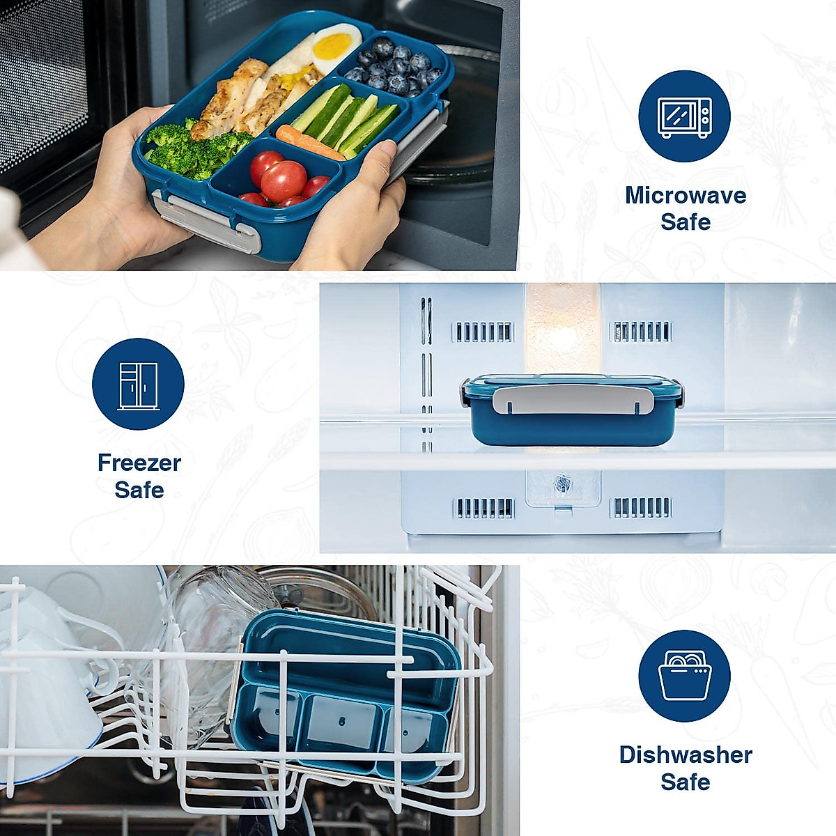 Holee Lunch Box, Blue & Pink, 1300ML Bento Lunch Box Container, Leak Proof, Microwave & Dishwasher Safe, Easy To Carry, Suitable For Adults