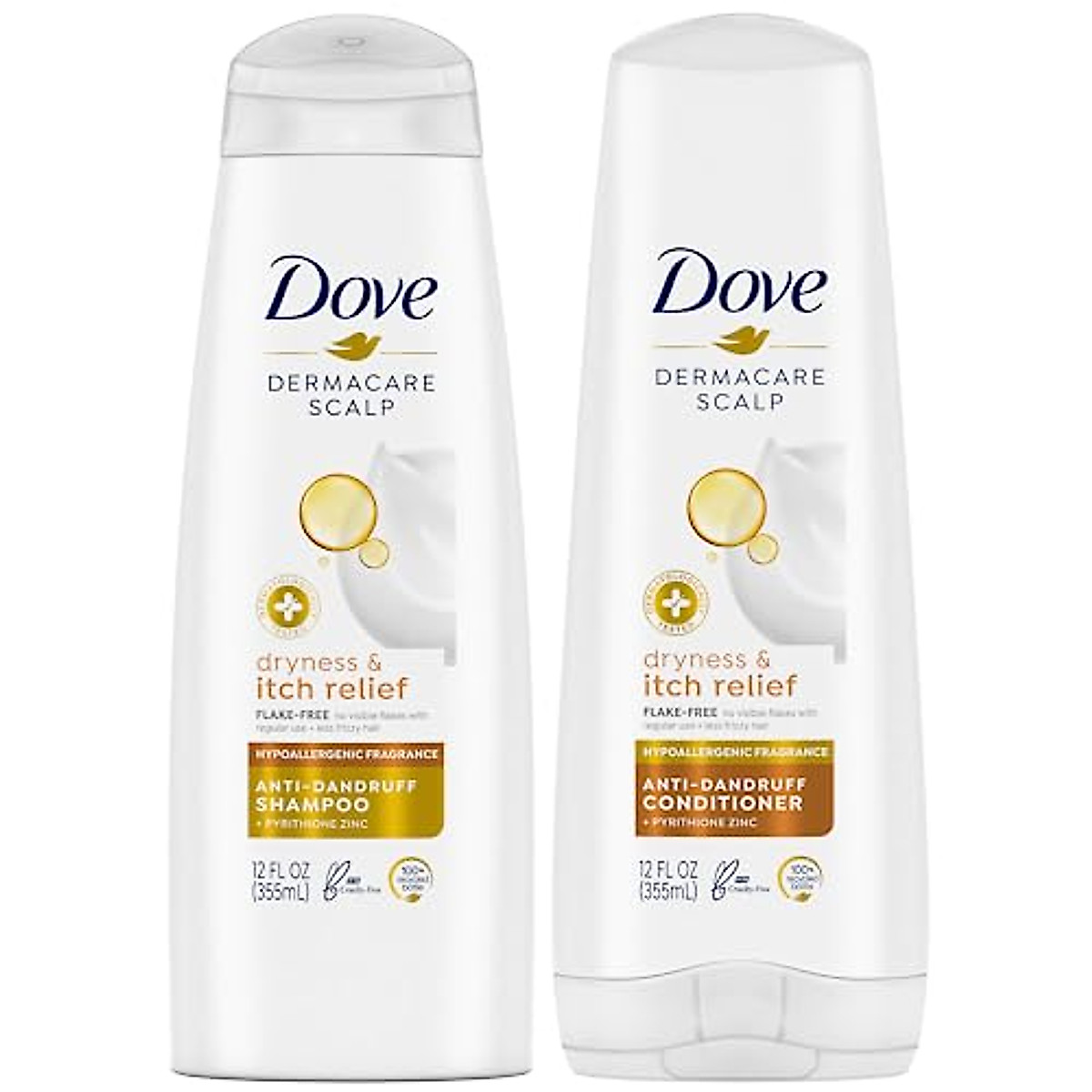 Dove Shampoo and Conditioner Set - DermaCare Scalp Dryness & Itch Relief, Pyrithione Zinc Shampoo and Conditioner, Anti-Dandruff, Anti-Frizz, Smoothing Hair Care, 12 Oz (2 Piece Set)