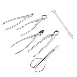 Bonsai Tool Set, 6 Pieces Bonsai Bonsai Tree Tool Kit Stainless Steel with Storage Bag Starter Trimming Care Kit Garden Cutting Tools for Loosen Soil Cutting Leaves