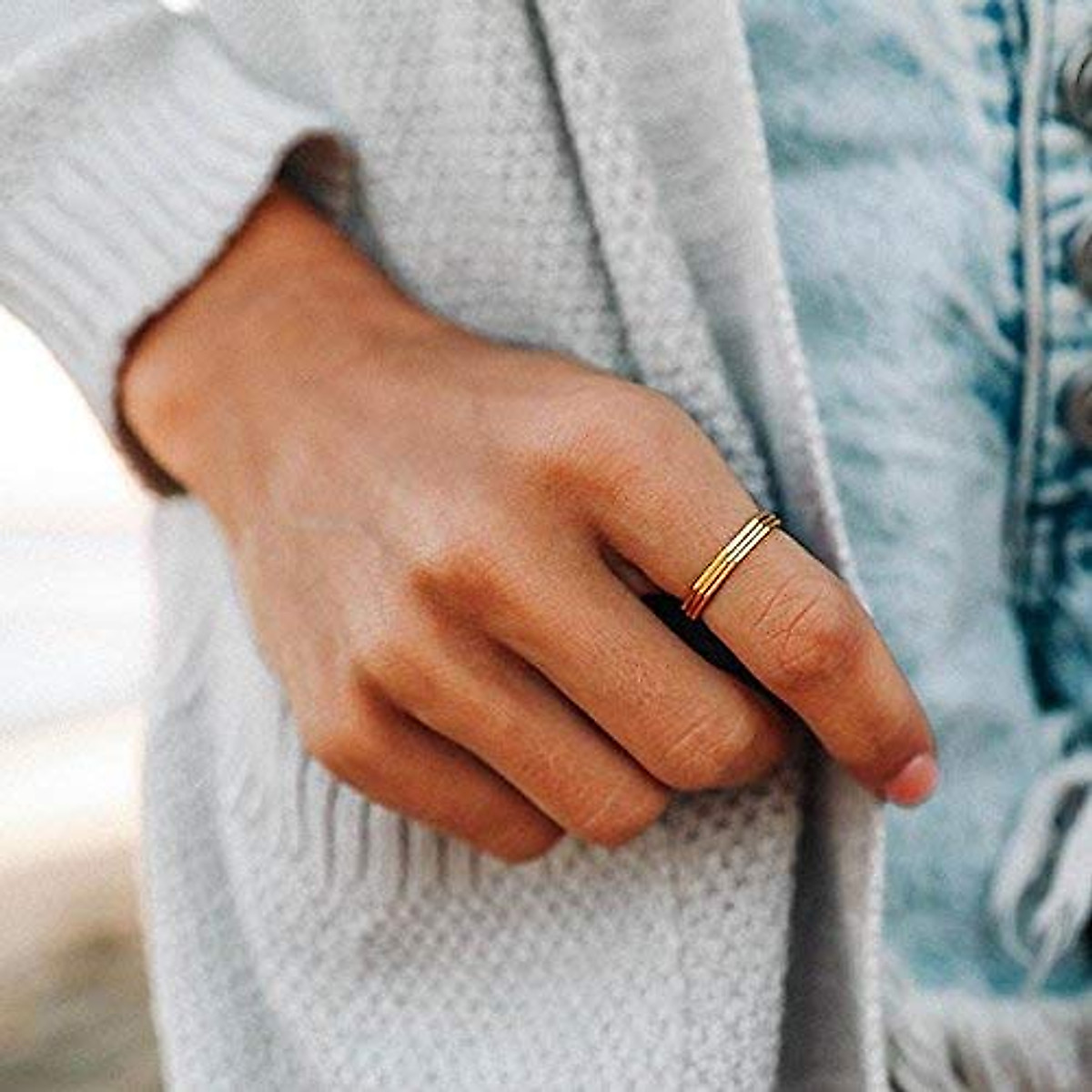 Pura Vida Gold Plated Delicate Stacked Rings - Brass Base .925 Sterling Silver - Size 8