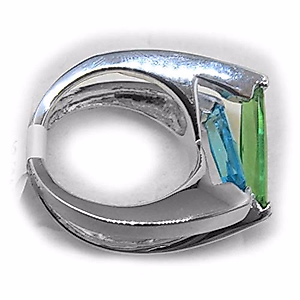 R98S 4.0ct. Blue & Green Helenite Floating Crossover Sterling Silver Modern Ring (9)