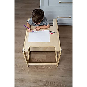 Avenlur Date 4-in-1 Kitchen Tower Montessori and Waldorf Style for Toddlers and Kids 18 Months to 6 Years - The Ideal Counter Stepping Stool with Chalkboard, Desk Table, and Chair All in One