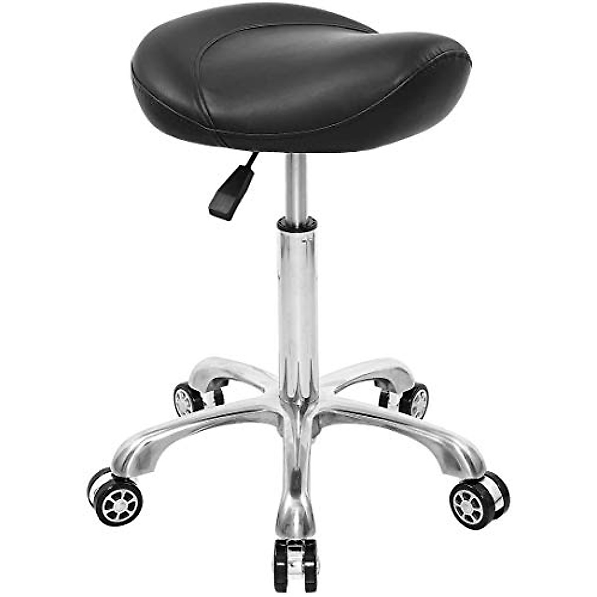 Saddle Stool Rolling Chair Hydraulic Adjustable with Wheels for Office Home Salon Spa Studio (Black)