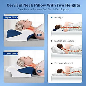 Neck Pillow Memory Foam Pillows - Cervical Neck Support Pillow for Pain Relief Contour Ergonomic Sleeping Pillow Orthopedic Bed Pillows for Side Back Stomach Sleepers, Washable Cover, Ideal Gift