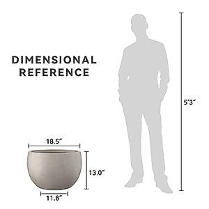 Kante 19.9" Dia Round Concrete Planter, Outdoor/Indoor Large Bowl Plant Pots with Drainage Hole and Rubber Plug for Garden Patio Balcony Home, Weathered Concrete