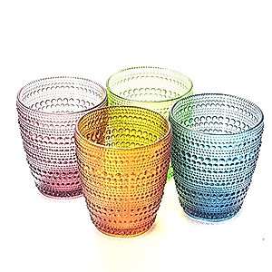 TIMEFOTO Drinking Glasses Set of 4 Colored Glass Cups Heavy Vintage Glassware 10 Oz for Water Juice Milk