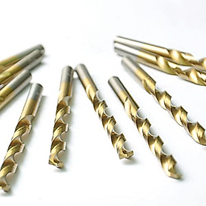 VALYRIANTOOL Titanium Drill Bit Set 5PCS 1/2" HSS Jobber Drill Bits, Premium 4341 High Speed Steel Drill Bits Set with 3/8" Reduced Shank for Drilling on Mild Steel, Copper, Aluminum (1/2"(5PCS))