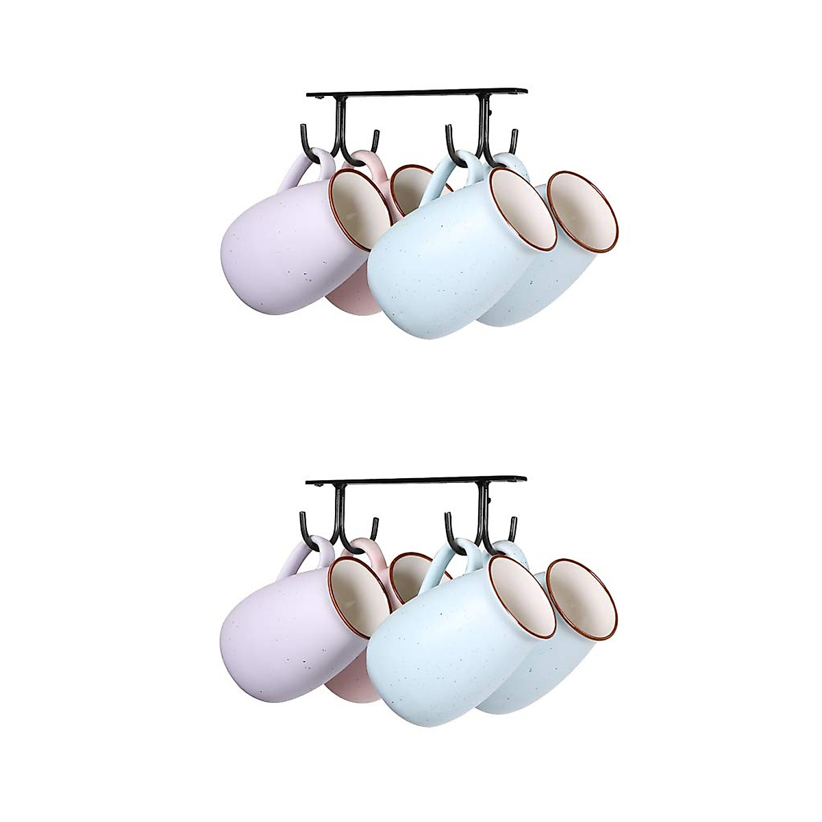 Fvstar 2pcs Mugs Holder Under Cabinet,Coffee Cups Hooks Under Shelf,Metal Mugs Drying Racks,Iron Mugs Hanging Organizer,Under Cabinet Hanger for Mugs,Kitchen Utensils,Black