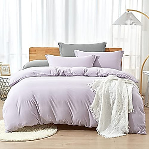 Dreaming Wapiti Duvet Cover Queen,Washed Microfiber Light Purple Queen Size Duvet Cover Set,Solid Color - Soft and Breathable with Zipper Closure & Corner Ties (Light Purple, Queen)