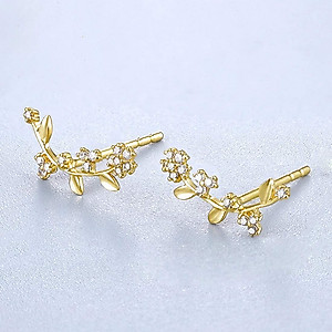 FANCIME Mothers Day Gifts 14K Solid Yellow Gold 0.08cttw Diamond Small Tiny Minimalist Flower Post Earrings Fine Jewelry for Women