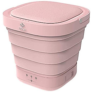 Portable Mini Folding Clothes Washing Machine, Bucket Automatic Home Travel Self-Driving Tour Underwear Foldable Washer, Pink