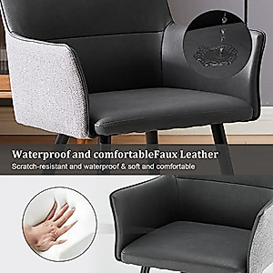 CLIPOP Modern Dining Chairs Set of 4, Faux Leather & Linen Fabric Upholstered Dining Chairs Accent Arm Chairs with Metal Legs, Side Chairs for Guest Living Dining Room Kitchen, Dark Grey