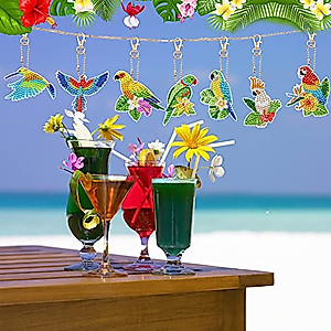 Augisteen 10 PCS Tropical Birds Diamond Painting Keychains Hawaiian Parrots Diamond Art Key Rings Luau Party Hanging Pendants Double Sided 5D Diamond Ornaments for DIY Crafts Summer Party Supplies