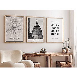 Dear Mapper Fort Wayne United States View Abstract Road Modern Map Art Minimalist Painting Black and White Canvas Line Art Print Poster Art Line Paintings Home Decor (Set of 3 Unframed) (16x24inch)