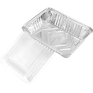 FUNSUEI 125 Pack 2.25 Lbs 8.5 x 6 x 2 Inch Aluminum Pans, Disposable Aluminum Foil Pans with Clear Lids for Baking, Cooking, Heating, Takeout