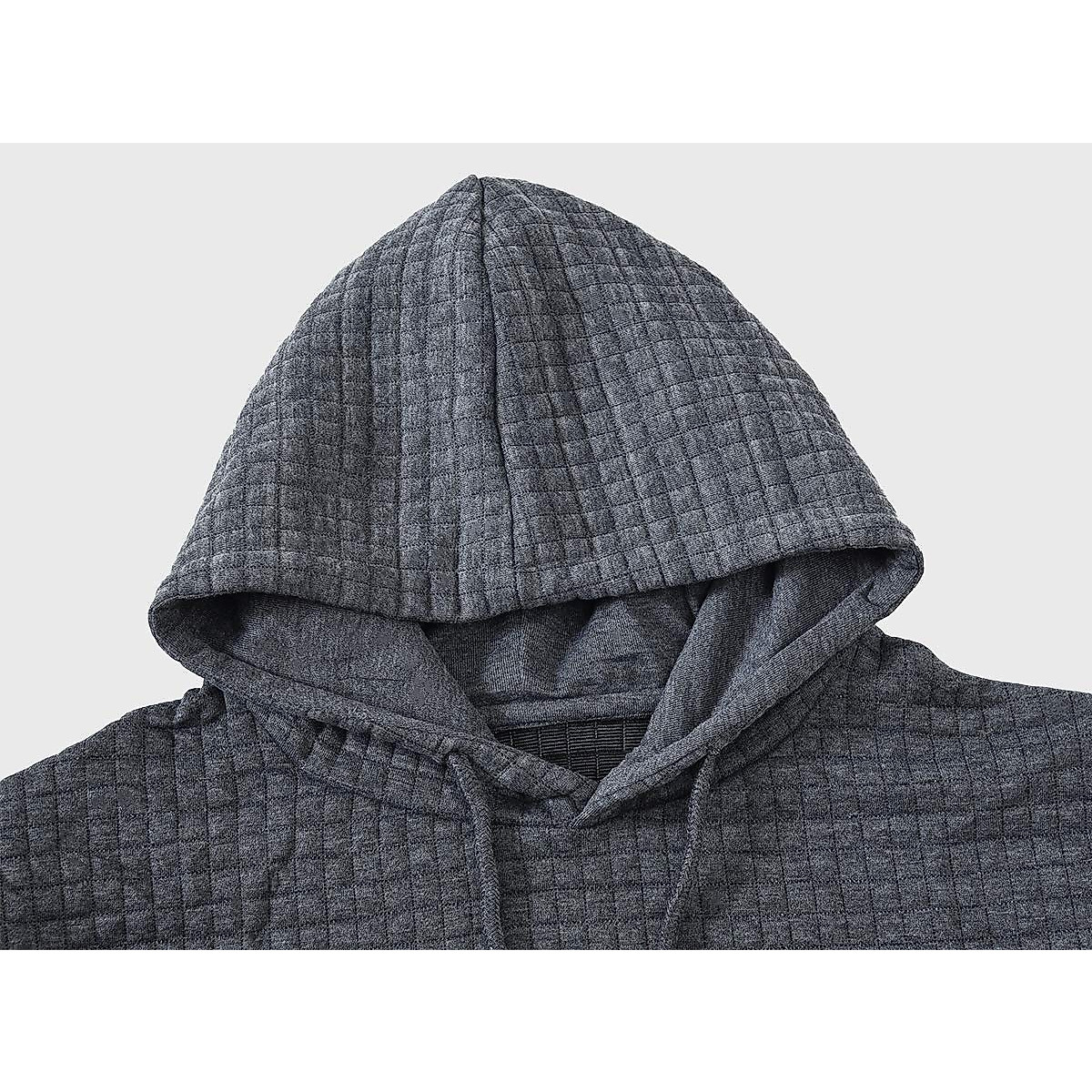 Yundobop Men's Pullover Hoodies Plaid Jacquard Long Sleeve Drawstring Hipster Casual Hooded Sweatshirts with Kanga Pockets Grey L