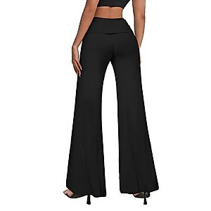 Hybrid & Company Women Palazzo Pants w/Fold Over Waist Band KPZ26932 M Black