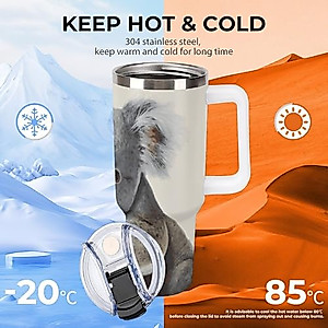 LLUTSNTH 40 Oz Vacuum Tumbler with White Handle Leakproof Insulated Tumbler Koala And Butterfly Stainless Steel Travel Mug with Lid And Straw Coffee Cup Cute Water Bottles Cup Holder Friendly