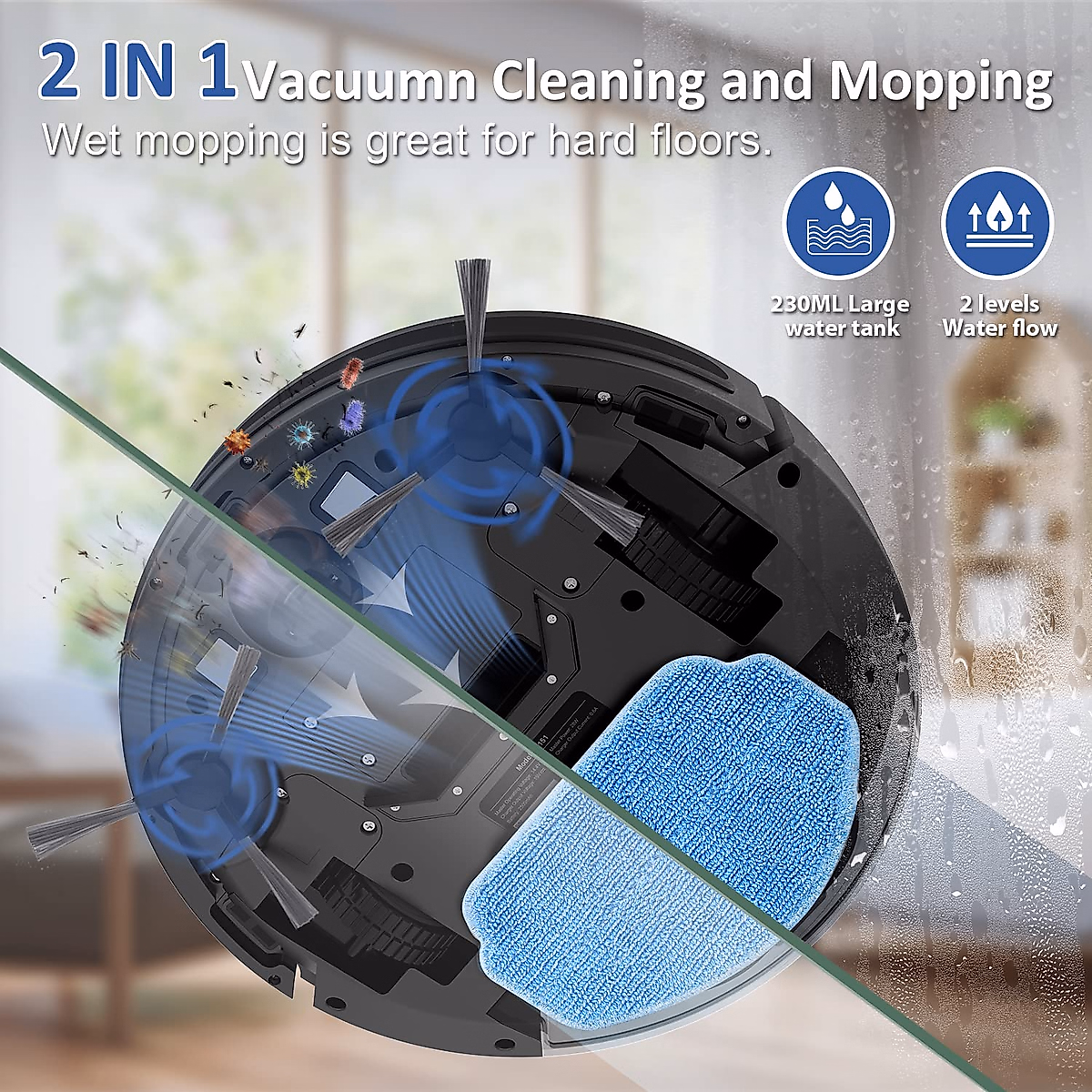 Robot Vacuum and Mop Combo, WiFi/App/Alexa, Robotic Vacuum Cleaner with Schedule, 2 in 1 Mopping Robot Vacuum with Watertank and Dustbin, Self-Charging, Slim, Ideal for Hard Floor, Pet Hair, Carpet