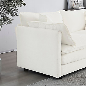 WILLIAMSPACE 76.7" Sectional Sofa Couch for Living Room, Modern Upholstered Loveseat Sofa with Ottoman, 2 Seater L-Shaped Sectional Couch for Apartment Small Space, Chenille Fabric (Cream White)