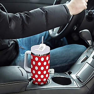 MCHIVER Red Polka Dots Tumbler with Lid and Straw 40 oz Insulated Water Bottle Leakproof Travel Mug Cup for Coffee Water Tea