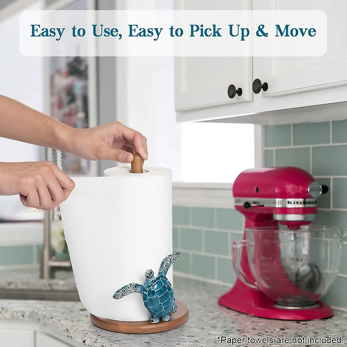 Turtle Paper Towel Holder - Unique Paper Towel Holder Stand Cute Sea Turtle Ocean Decor Gift Beach House Decor Wooden Counter Kitchen Towel Holder, Coastal Decor for Home, Sea Turtle Gifts for Women