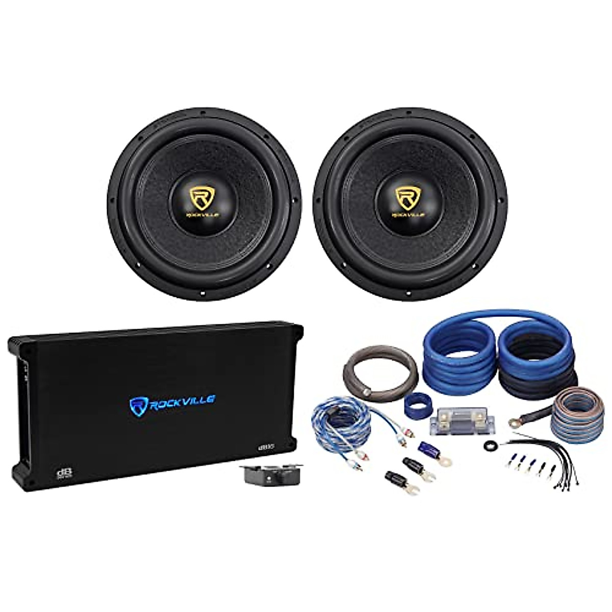 Rockville (2) W12K9D2 12" 8000 Watt Car Subwoofers+Mono Amplifier+Copper Amp Kit