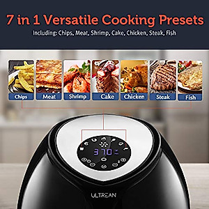 Ultrean Air Fryer 6 Quart , Large Family Size Electric Hot Airfryer XL Oven Oilless Cooker with 7 Presets, LCD Digital Touch Screen and Nonstick Detachable Basket,UL Certified,1700W (Black)