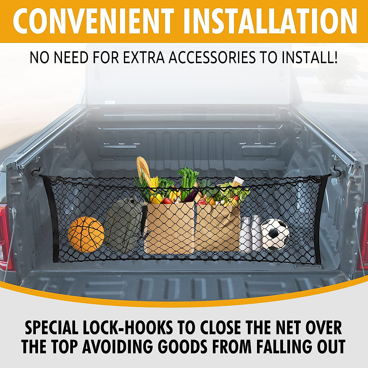 Envelope Style Trunk Mesh Cargo Net For Ford F150 2015 - 2023 Car Accessories - Premium Trunk Organizers and Storage - Cargo Bed for Pickup Truck