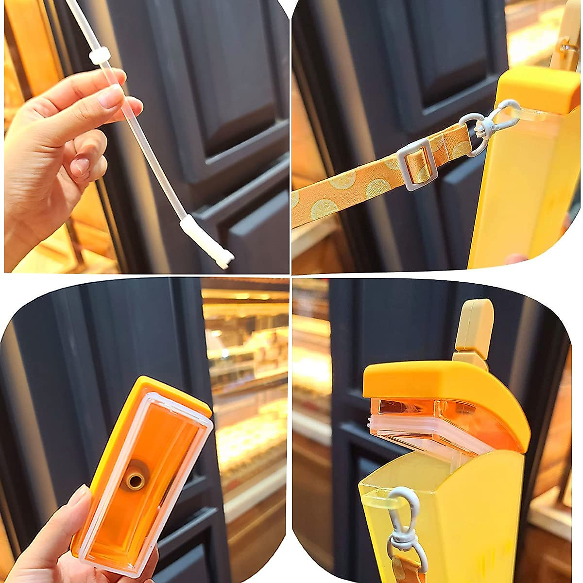 12Oz (350ML)Cute Water Bottles with Straws, Creative Kawaii Popsicle Cups, Leakproof Plastic Popsicle Bottles with Shoulder Strap, Multi-Colored Juice Drinking Bottle Suitable for Adult Children