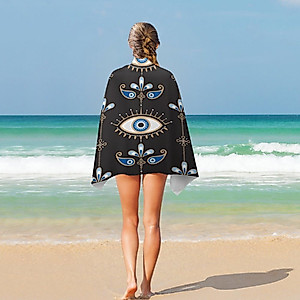 ZHIMI Beach Towels Oversized Black Blue Evil Eye Hand Bath Towel Pool Towels Microfiber Absorbent Sand Free Quick Dry Towels for Bathroom Gym Camping Women Men 31x51Inch
