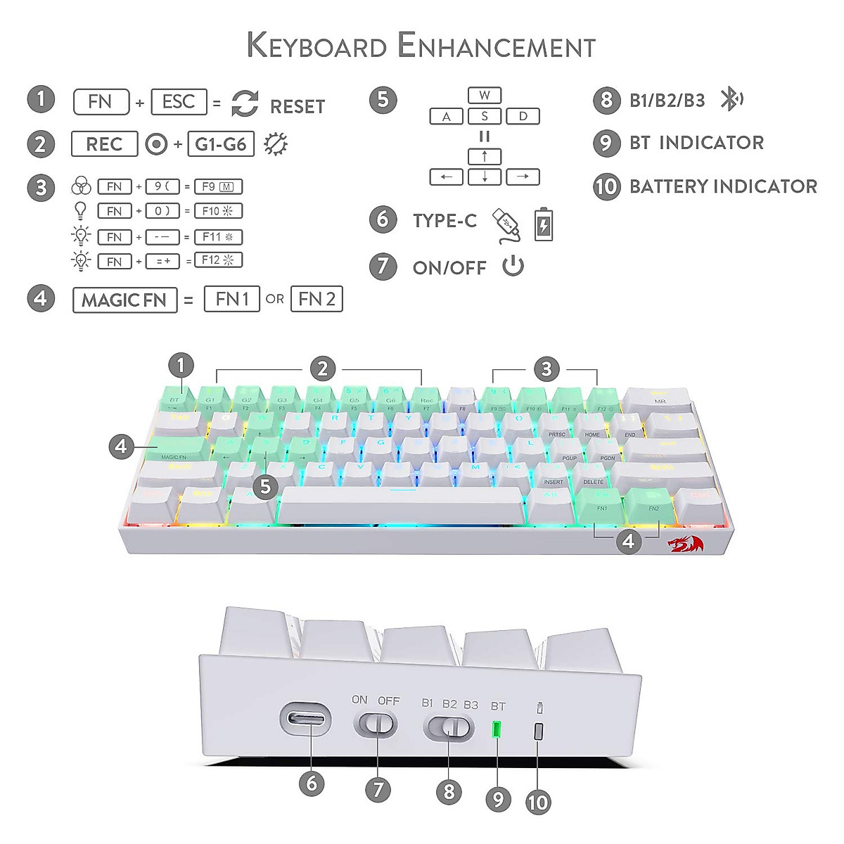 Redragon 60% Gaming Keyboard & A113 Hot-swap Mod Mechanical Switches (24pcs) Bundle