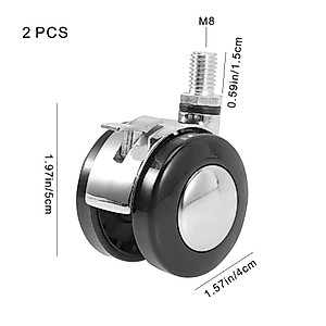 2 Pcs Office Chair Wheels Replacement Chair Caster with Brake Swivel Stem Caster Wheel with M8 Threaded Stem for Hard Floors Carts Furniture Dolly