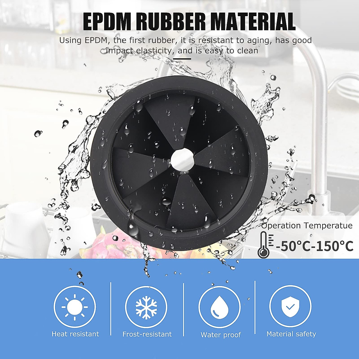 Garbage Disposal Splash Guards, 2-Pack 3 1/8" Sink Baffle Food Waste Disposer Drain Splash Guard Collar Quiet Collar Cover EPDM Rubber Drain Plugs Insert Parts for Waste King, Whirlaway, GE Disposer